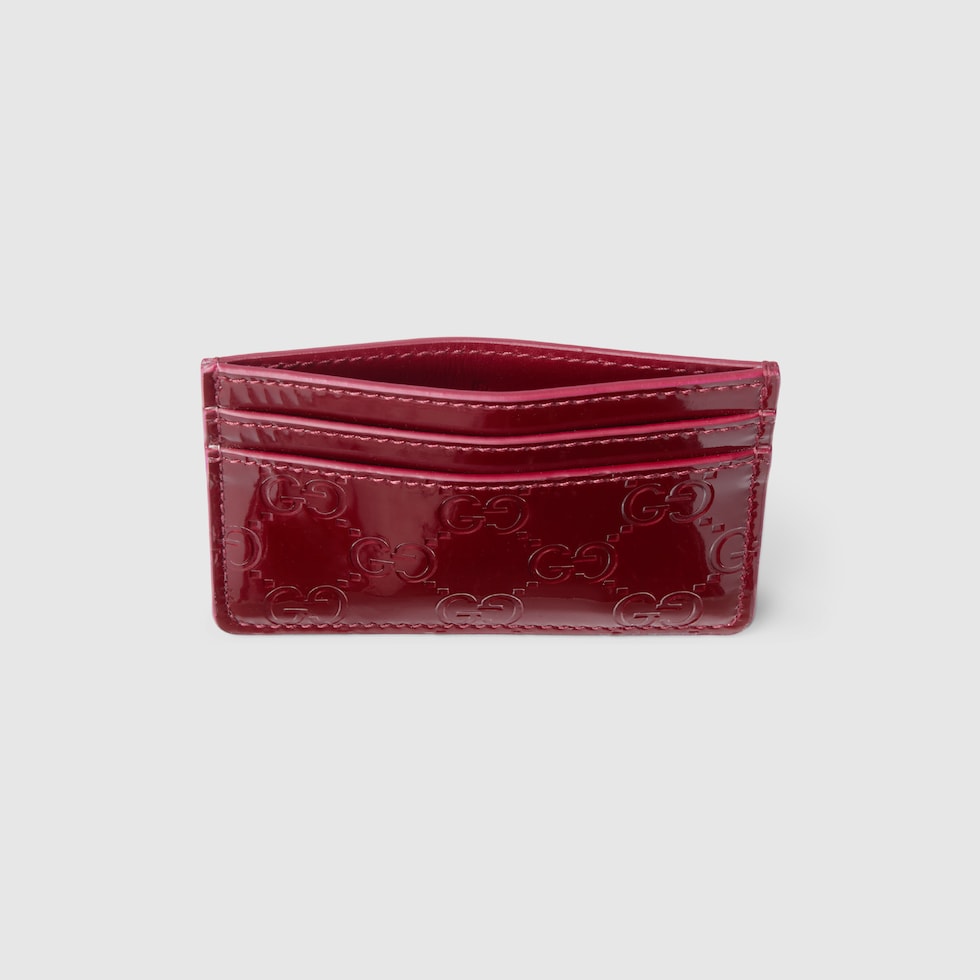 GG Emblem card case in Rosso Ancora red GG leather | GUCCI® US