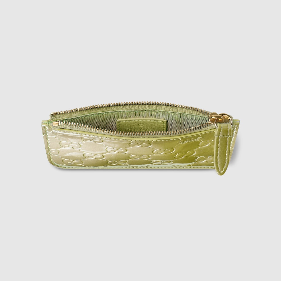 GG Emblem key pouch in pale green GG leather | GUCCI® IE