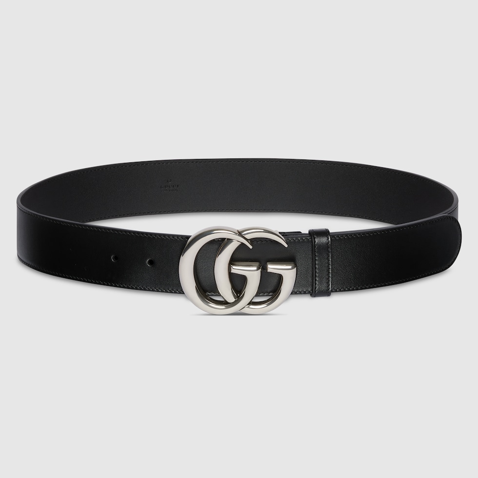 Cinturón ancho GG Marmont en piel negra | GUCCI® MX