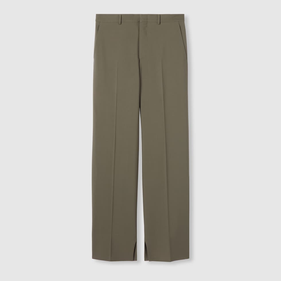 Wool gabardine pant with embroidery in forest green | GUCCI® ZA