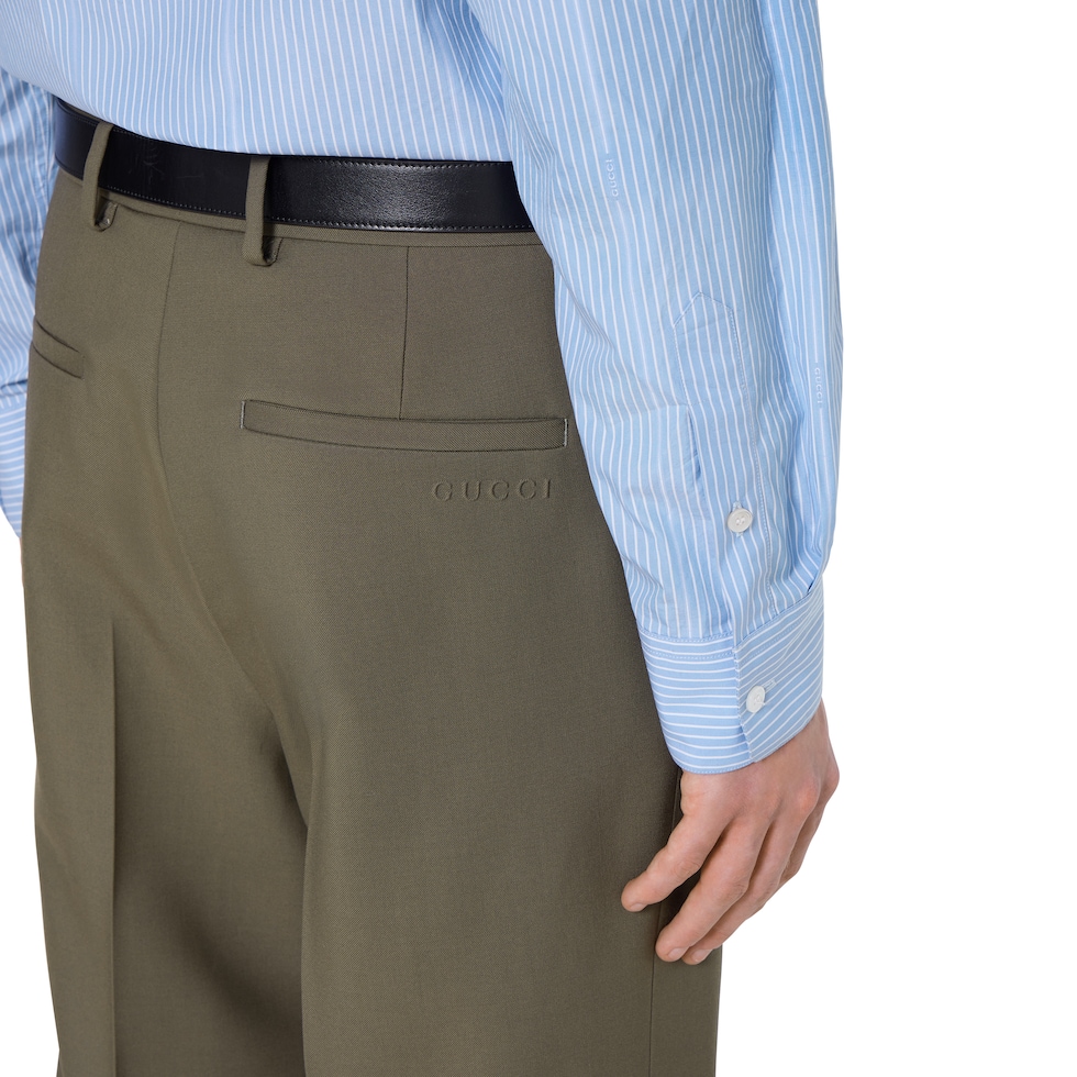 Wool gabardine pant with embroidery in forest green | GUCCI® ZA
