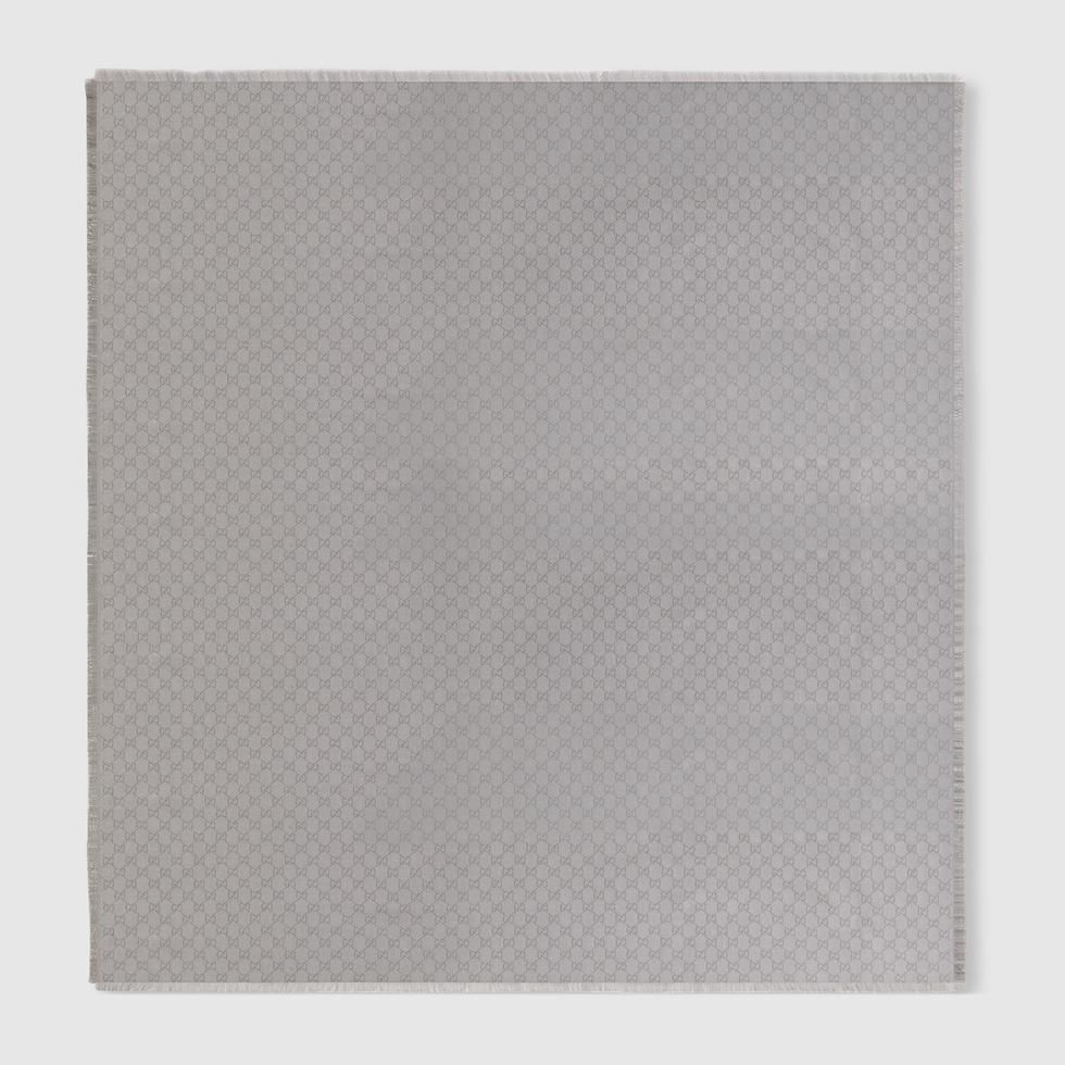 Printed GG cotton wool lamé shawl in light grey | GUCCI® US