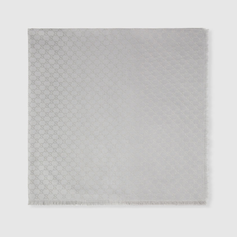 Printed GG cotton wool lamé shawl in light grey | GUCCI® US