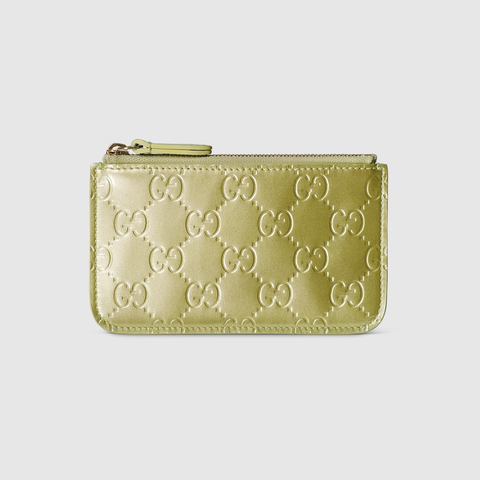 GG Emblem key pouch in pale green GG leather | GUCCI® ZA