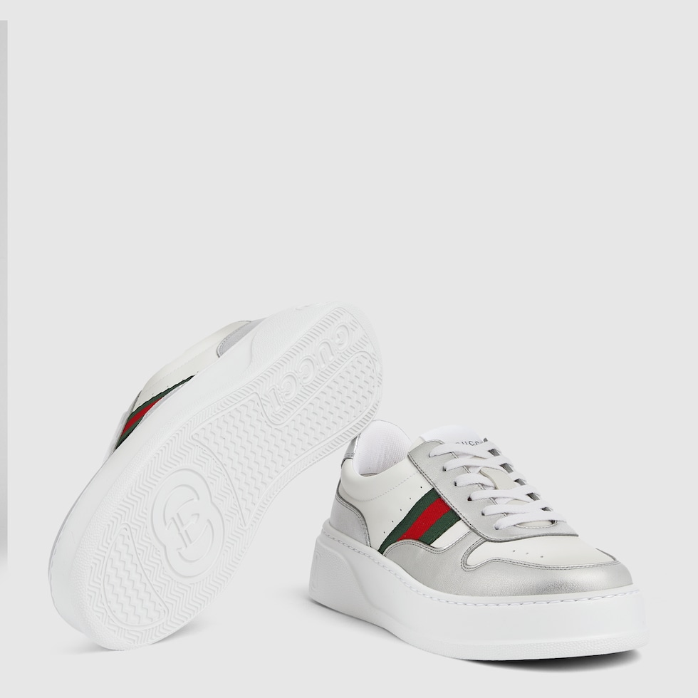 Women's chunky sneaker in silver metallic leather | GUCCI® UK