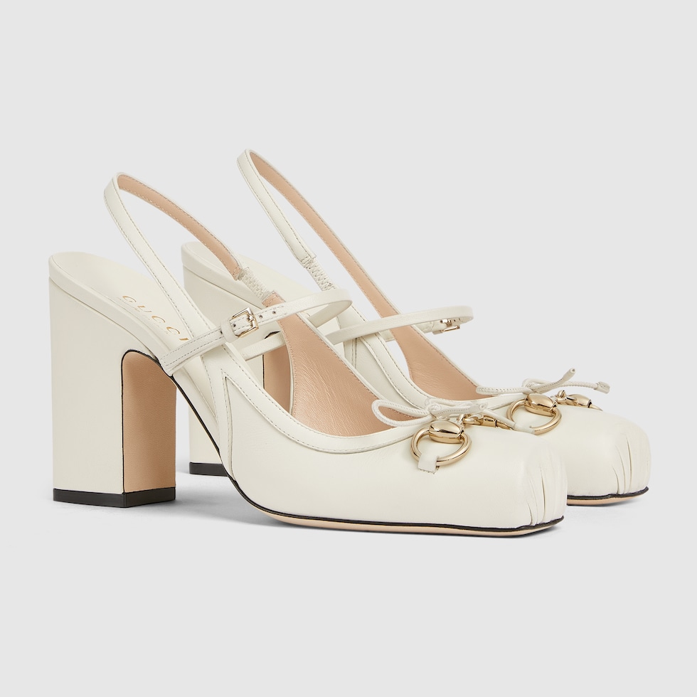 Women's Gucci Horsebit slingback pump in off white leather | GUCCI® TH