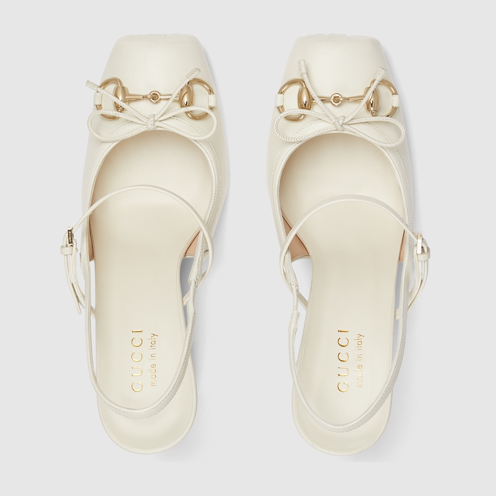 Women's Gucci Horsebit slingback pump in off white leather | GUCCI® TH
