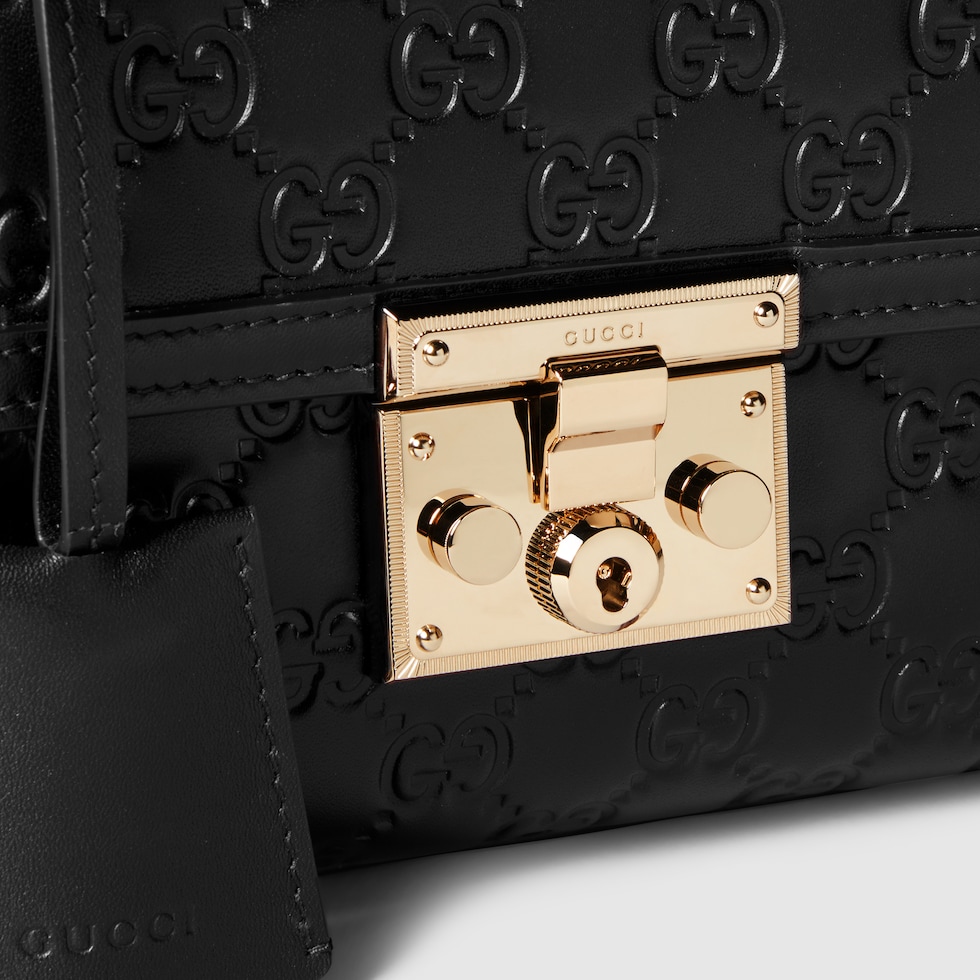 Padlock small top handle bag in black GG leather | GUCCI® UK