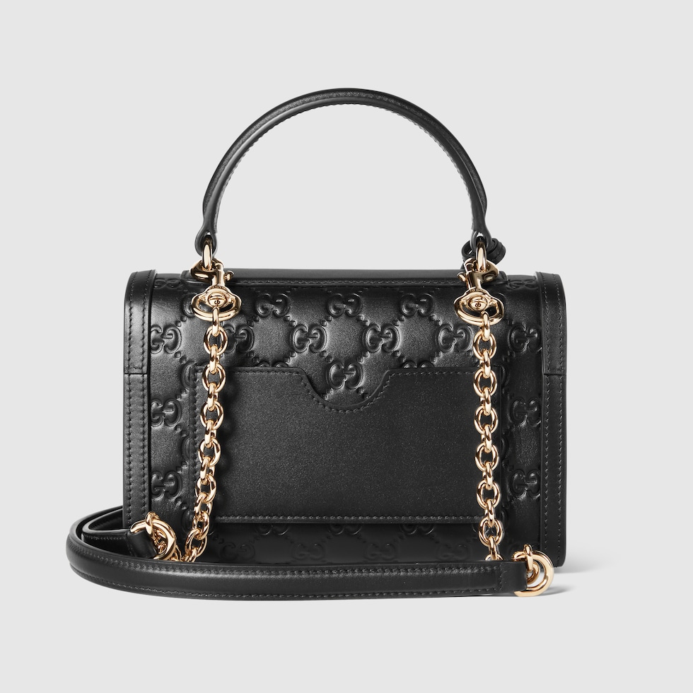 Padlock small top handle bag in black GG leather | GUCCI® UK