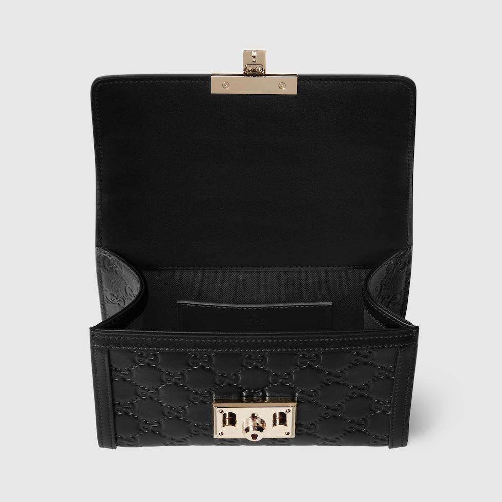 Padlock small top handle bag in black GG leather | GUCCI® UK
