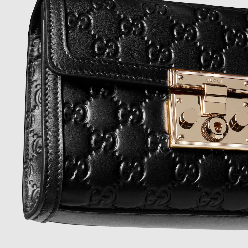Padlock small top handle bag in black GG leather | GUCCI® UK