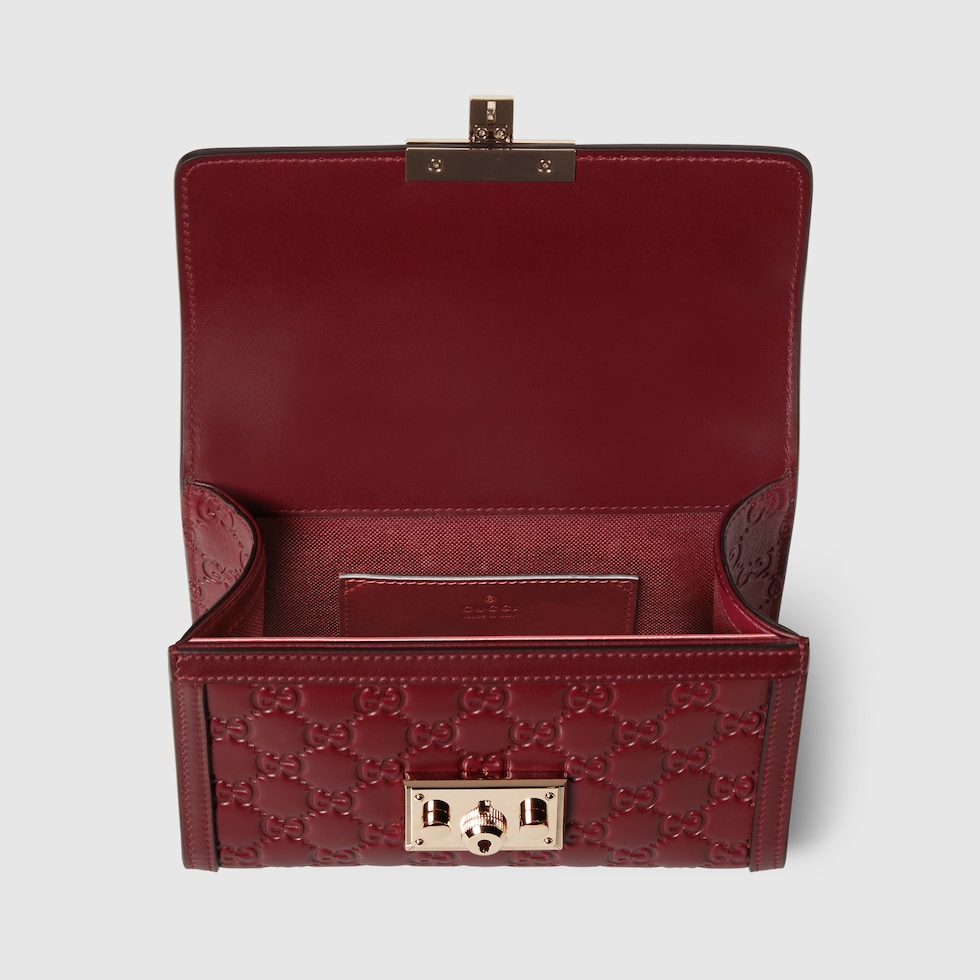 Padlock small top handle bag in Rosso Ancora red GG leather | GUCCI® AU