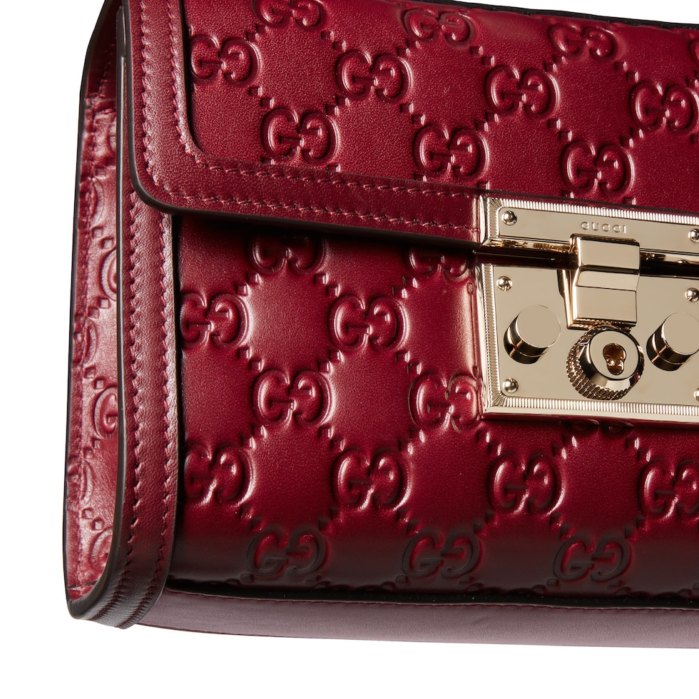 Padlock small top handle bag in Rosso Ancora red GG leather | GUCCI® AU