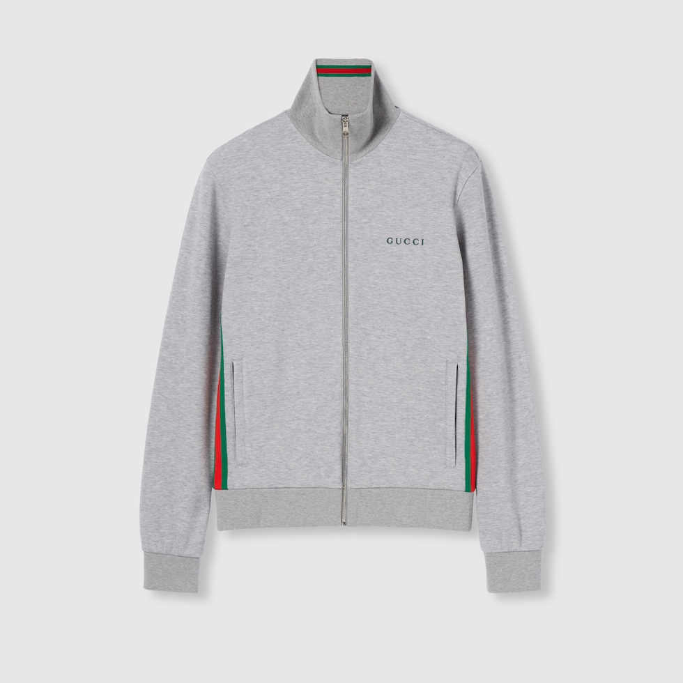 Cotton piquet double zip jacket in grey mélange | GUCCI® UK