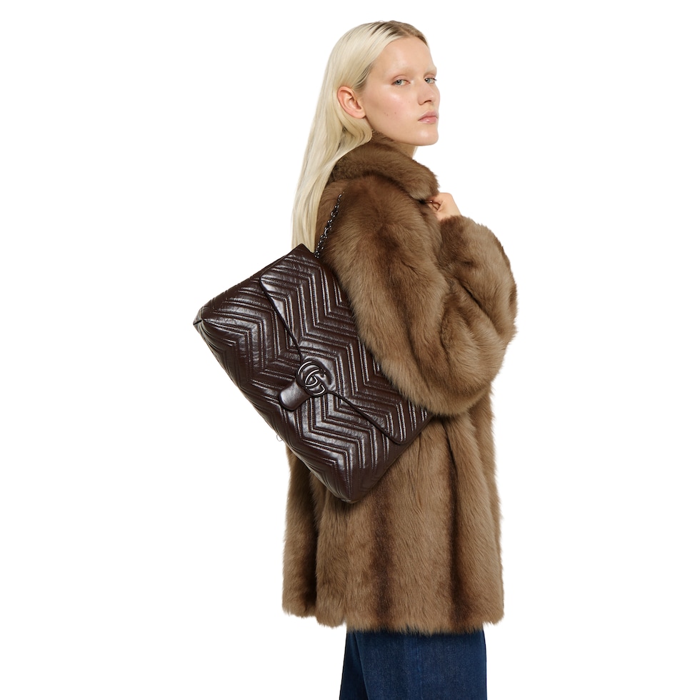 GG Marmont large shoulder bag in dark brown leather | GUCCI® AT