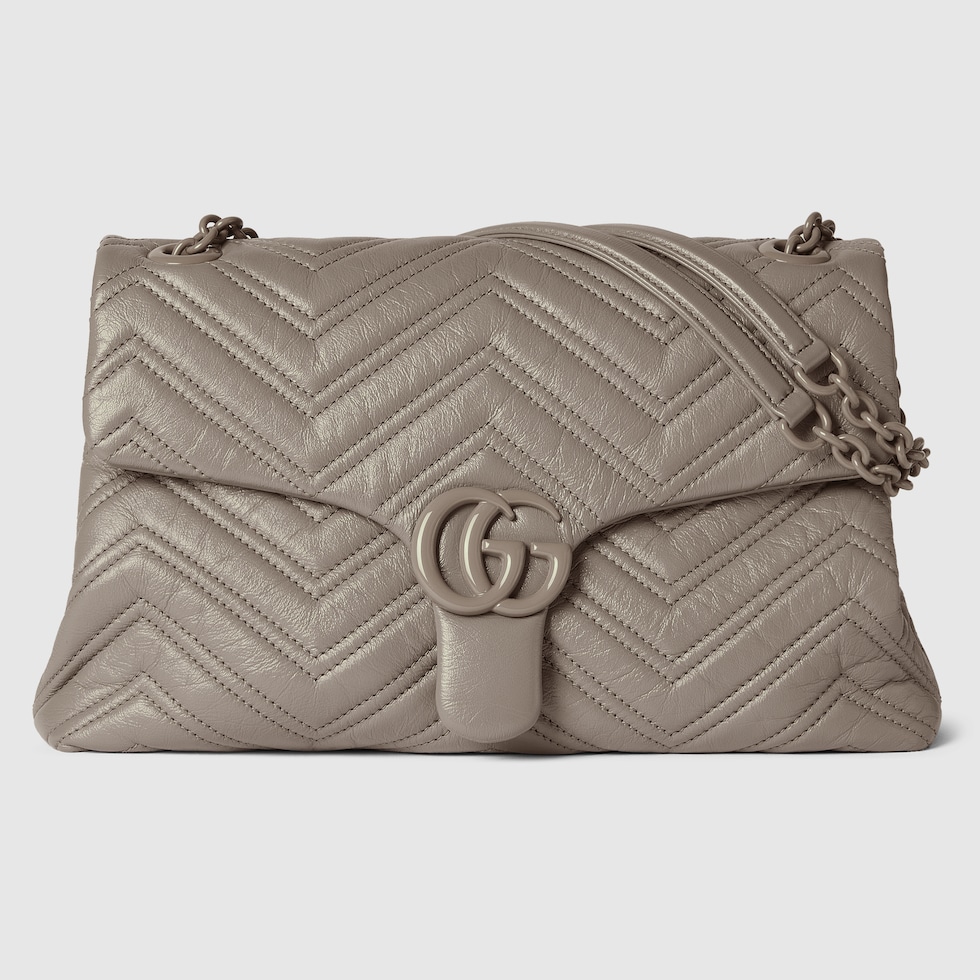 GG Marmont medium shoulder bag in dusty grey leather | GUCCI® AU