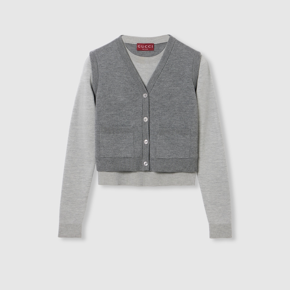 Wool silk top with vest overlay in grey | GUCCI® US