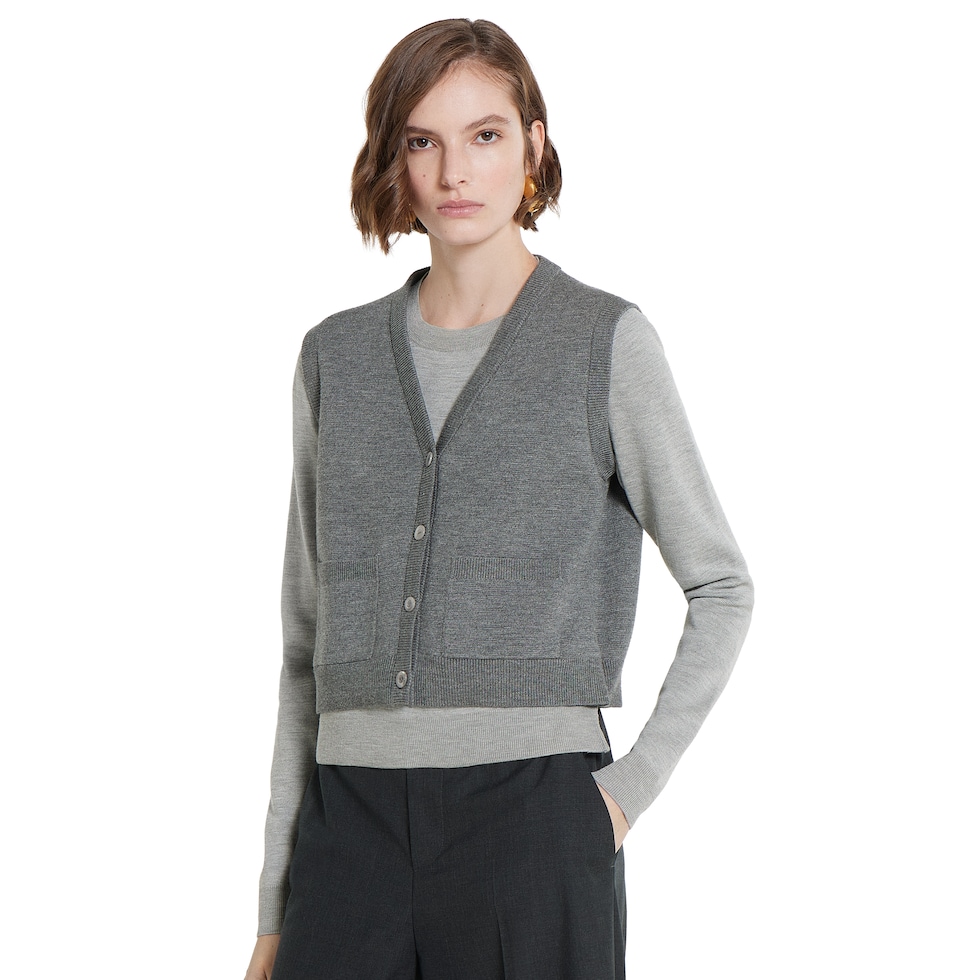 Wool silk top with vest overlay in grey | GUCCI® US