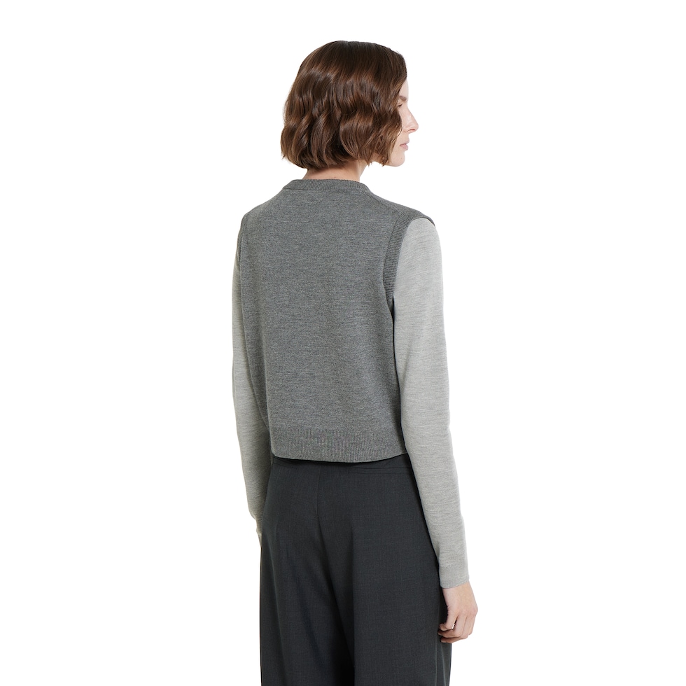 Wool silk top with vest overlay in grey | GUCCI® US