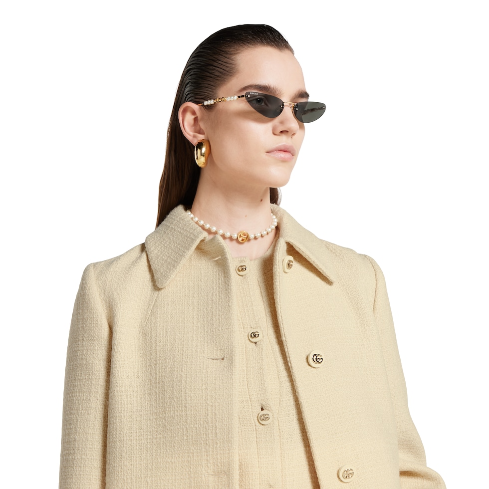 Textured wool tweed coat in ivory | GUCCI® US