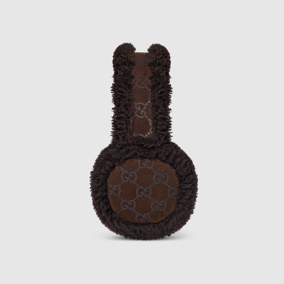 GG suede and merino wool ear muffs in dark brown | GUCCI® KW