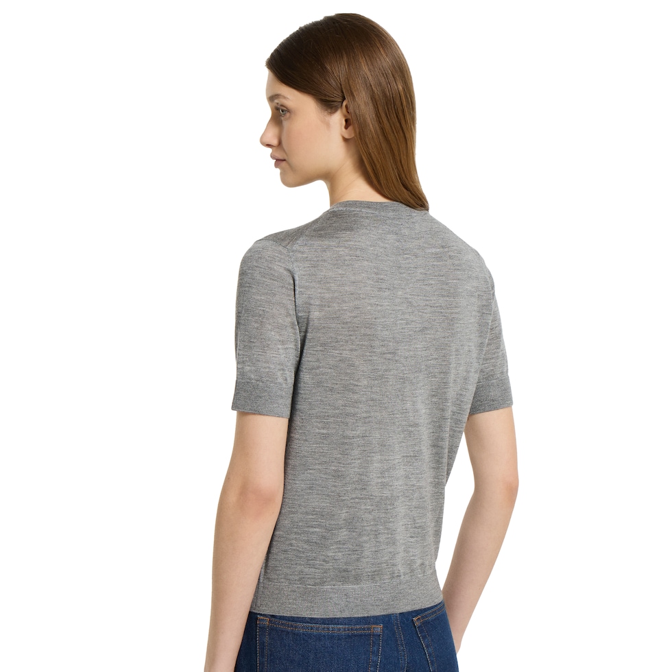 Top in seta e cashmere con intarsio in grigio | GUCCI® IT