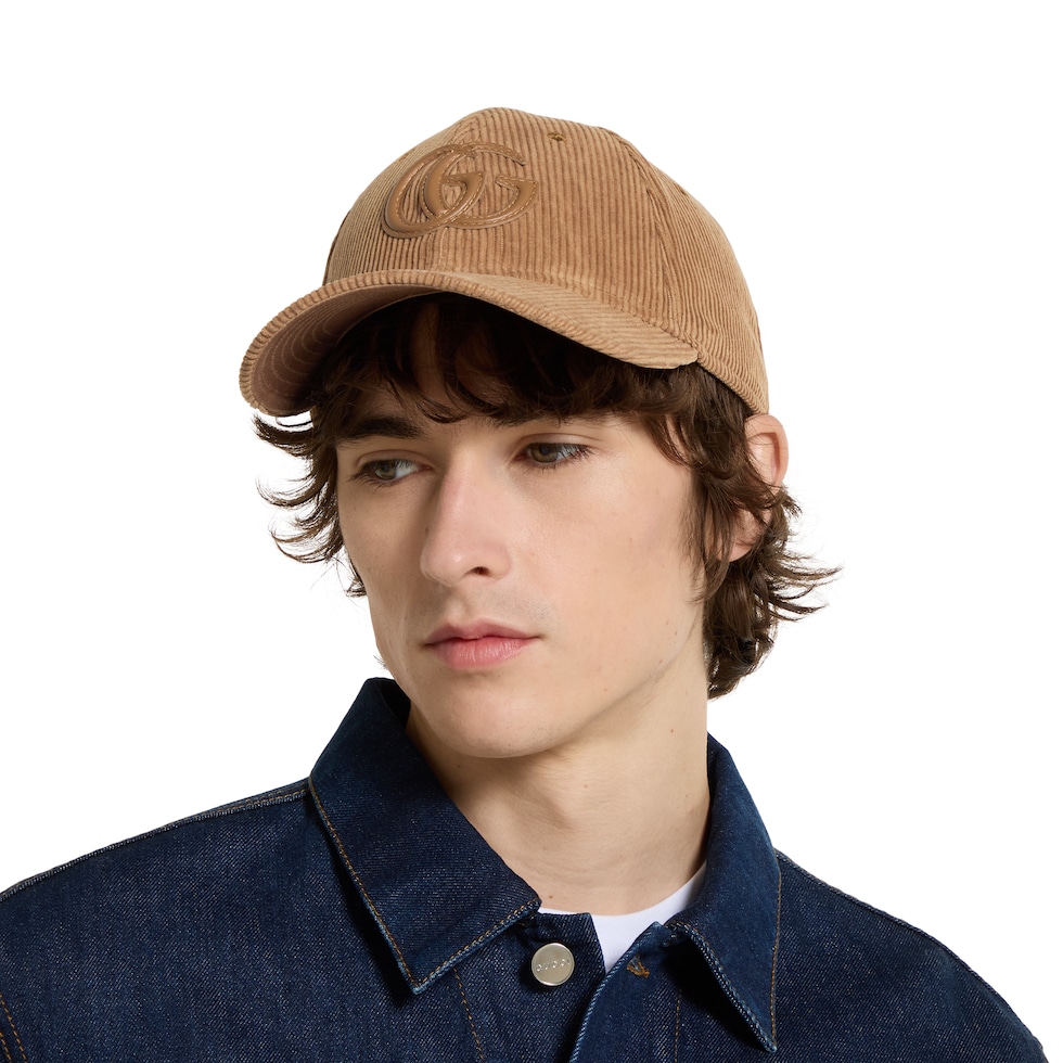 Velvet baseball hat with embroidery in beige | GUCCI® UK