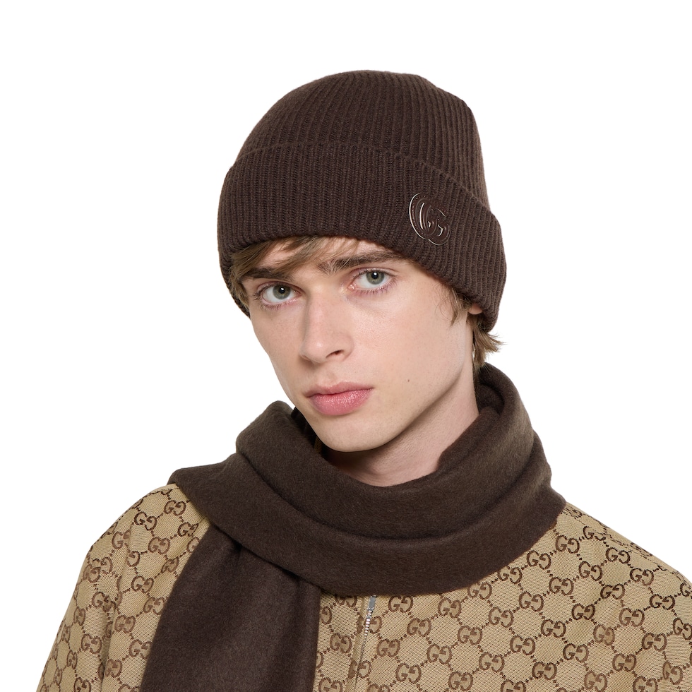 Cashmere hat with patch in dark brown | GUCCI® PL