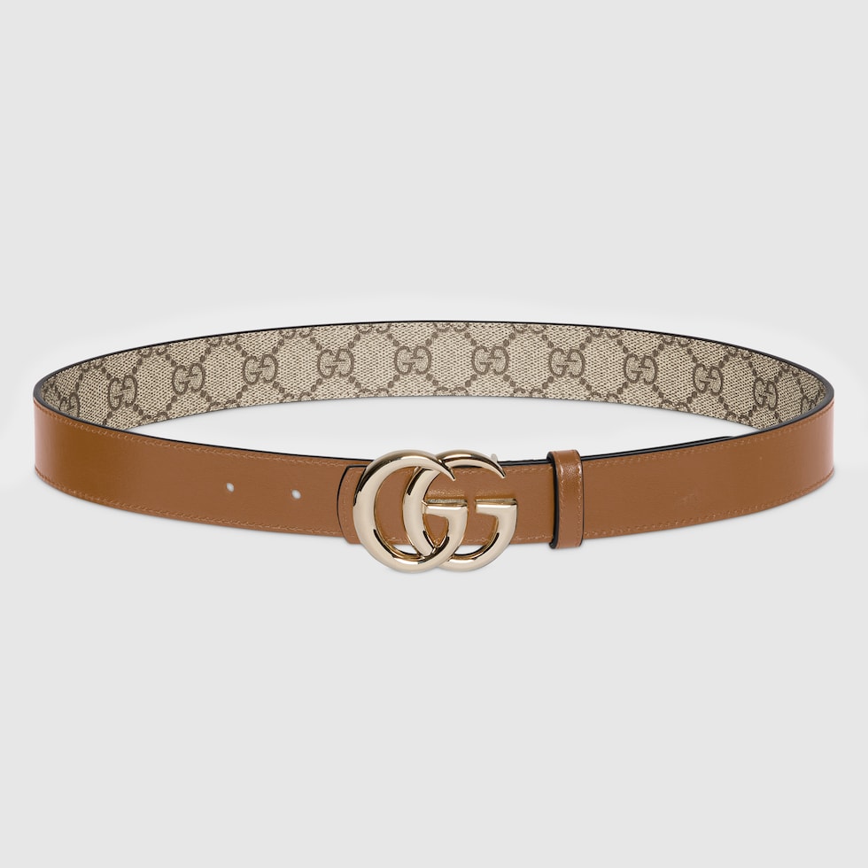 Reversible GG Marmont belt in beige Supreme and brown leather | GUCCI® US