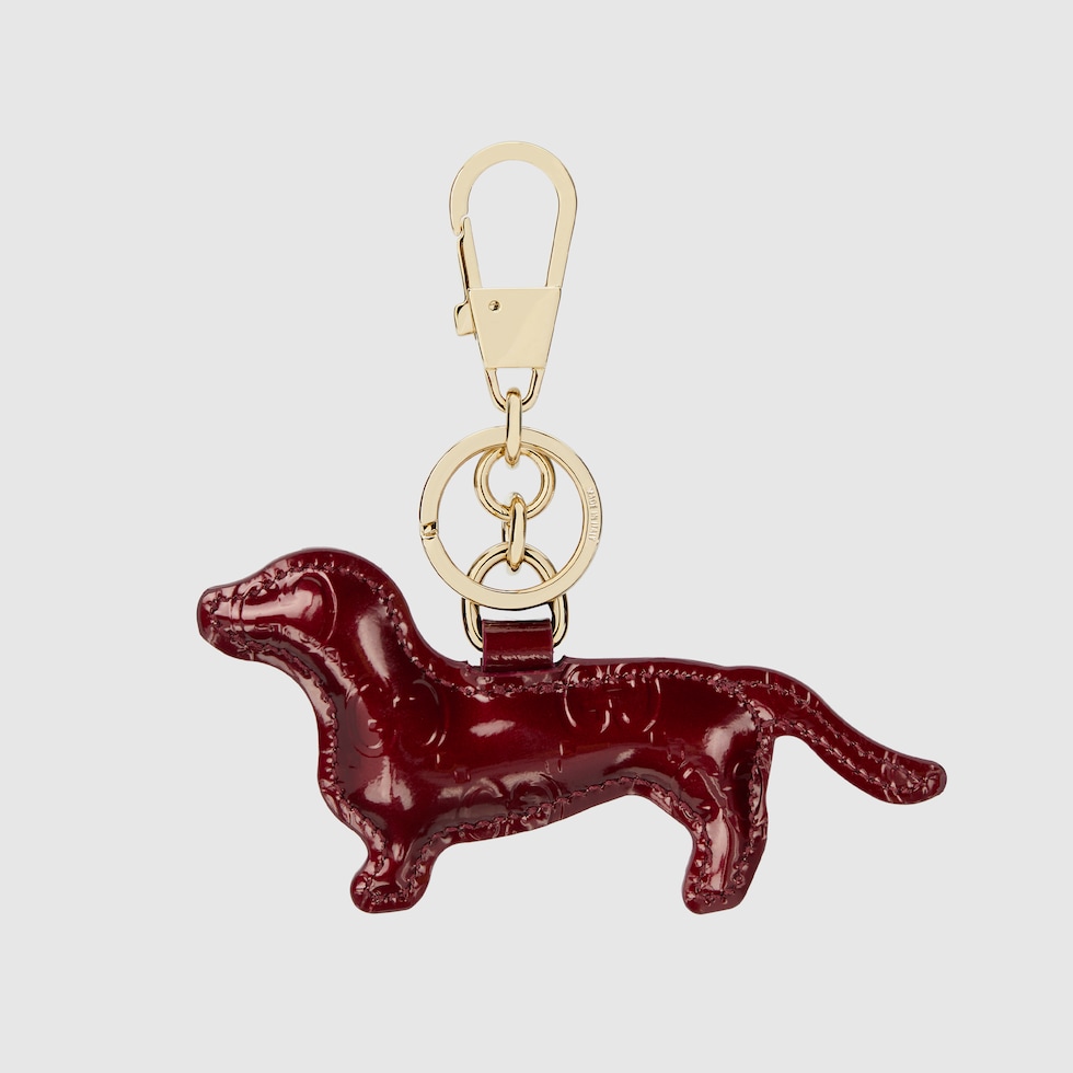 Dog-shaped bag charm in Rosso Ancora patent GG leather | GUCCI® US