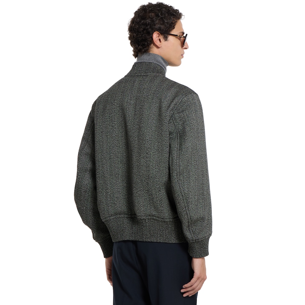 Herringbone wool mouliné bomber jacket in white and black | GUCCI® IT