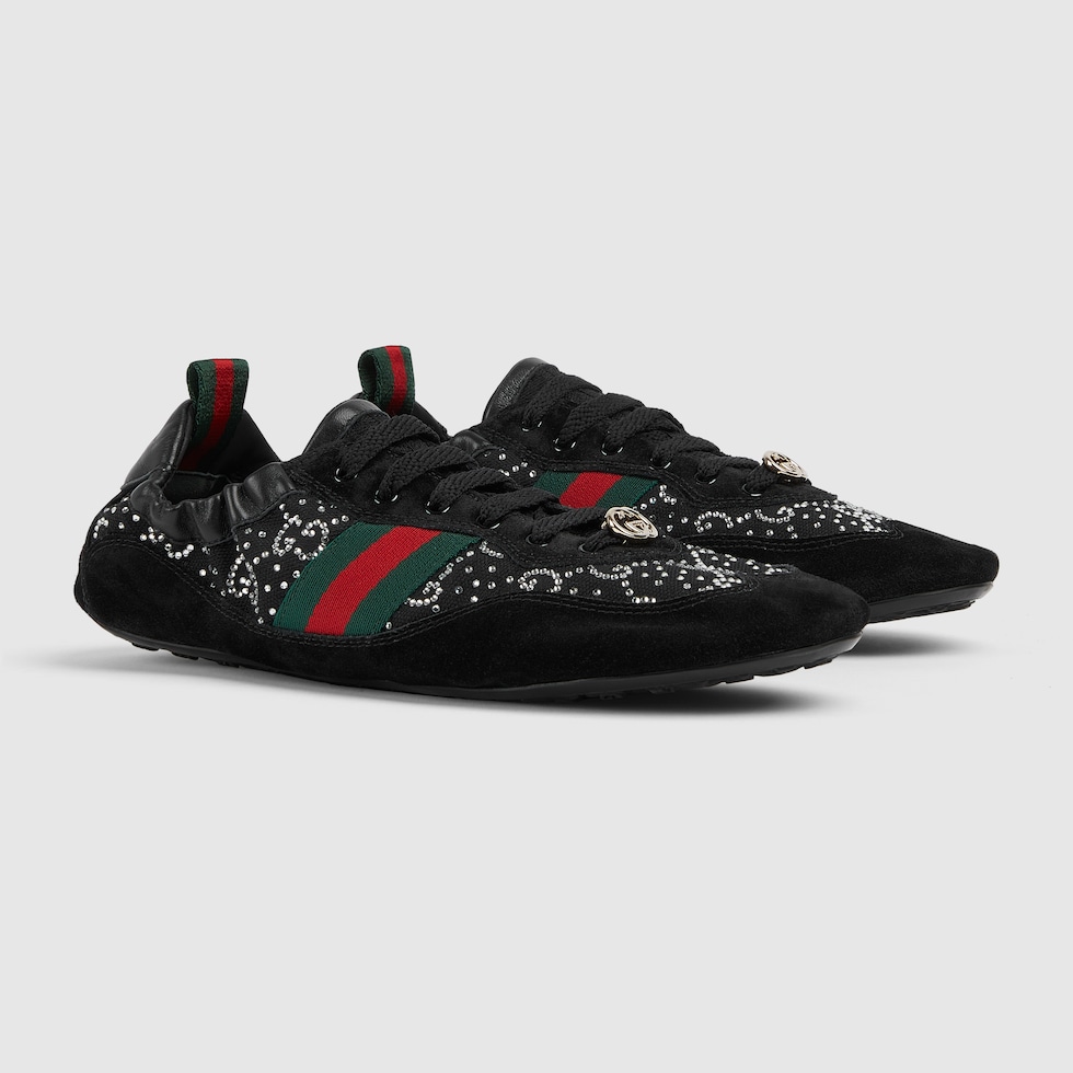 Women's GG crystal Gucci Shift sneaker in black mesh | GUCCI® SG