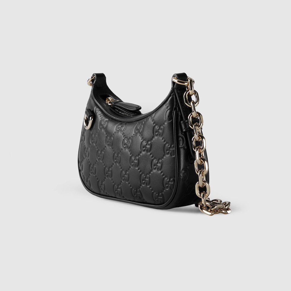 GG Emblem mini shoulder bag in black GG leather | GUCCI® ZA
