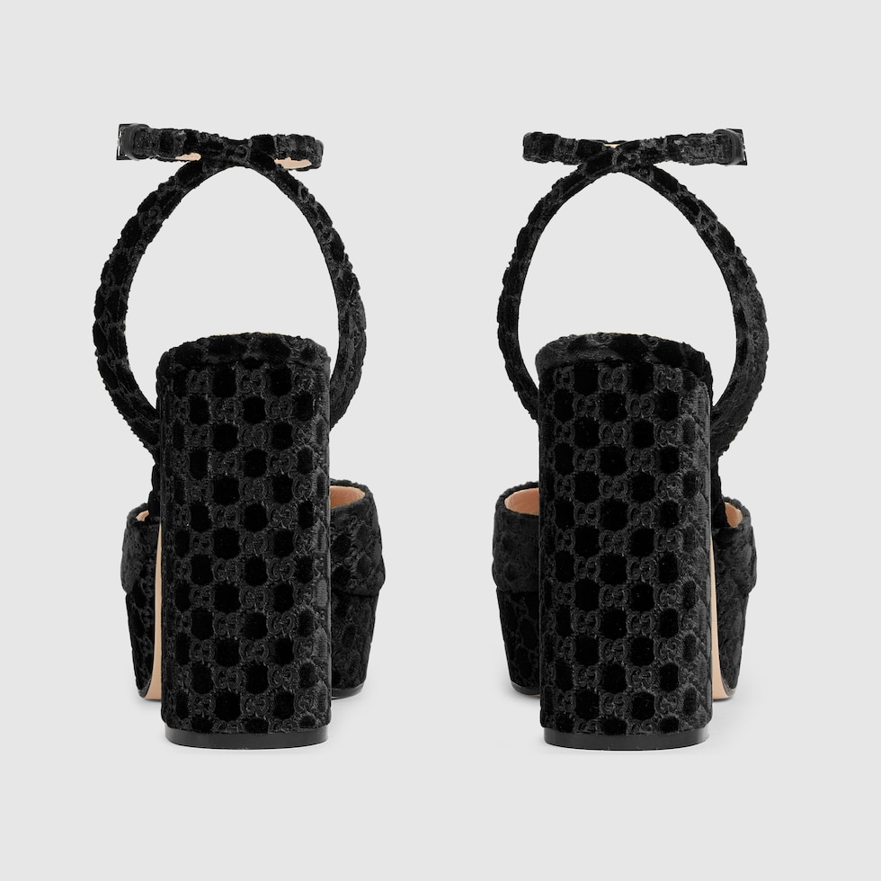 Women's platform sandal with Horsebit in black velvet | GUCCI® US
