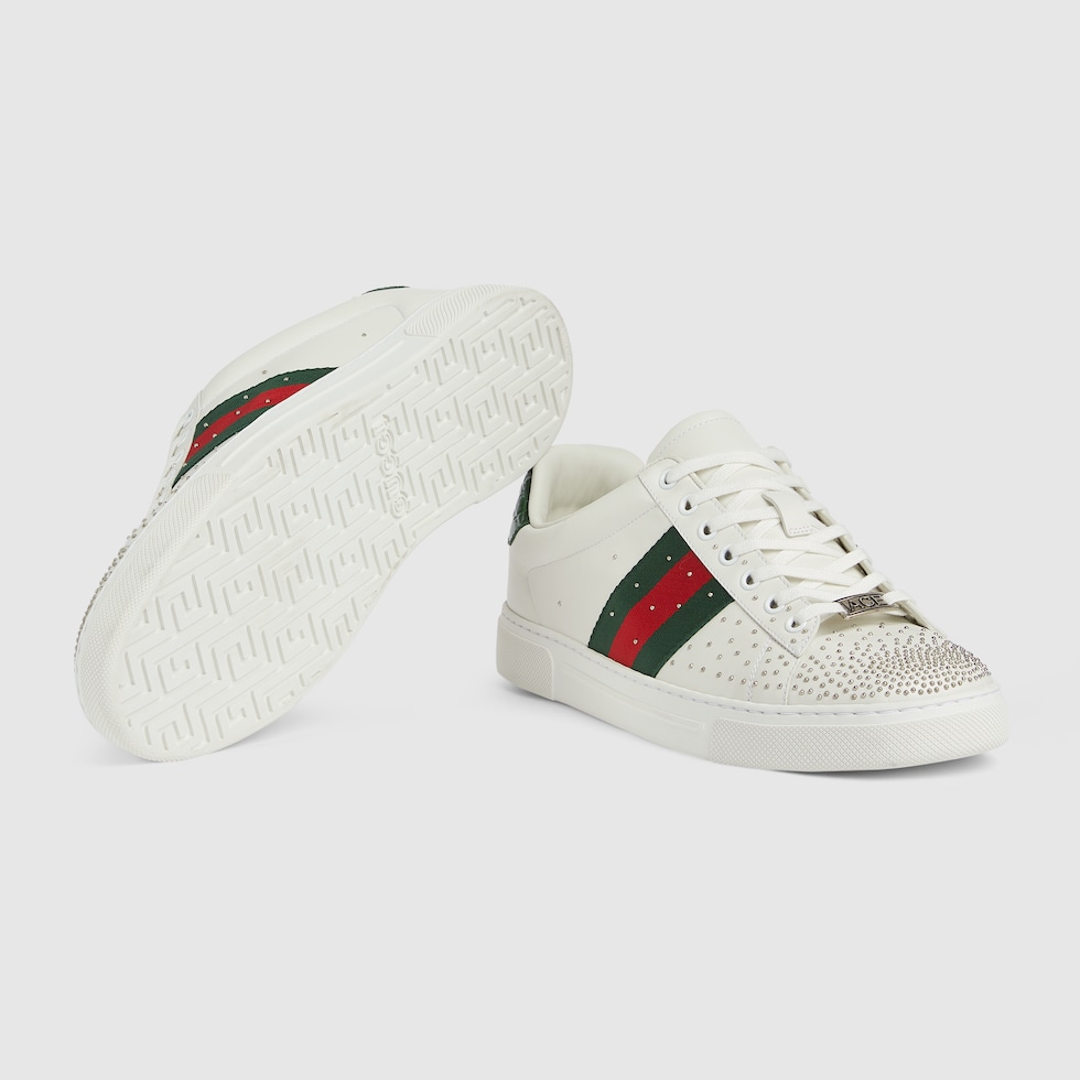 Men's Gucci Ace studded trainers with Web in white leather | GUCCI® UK
