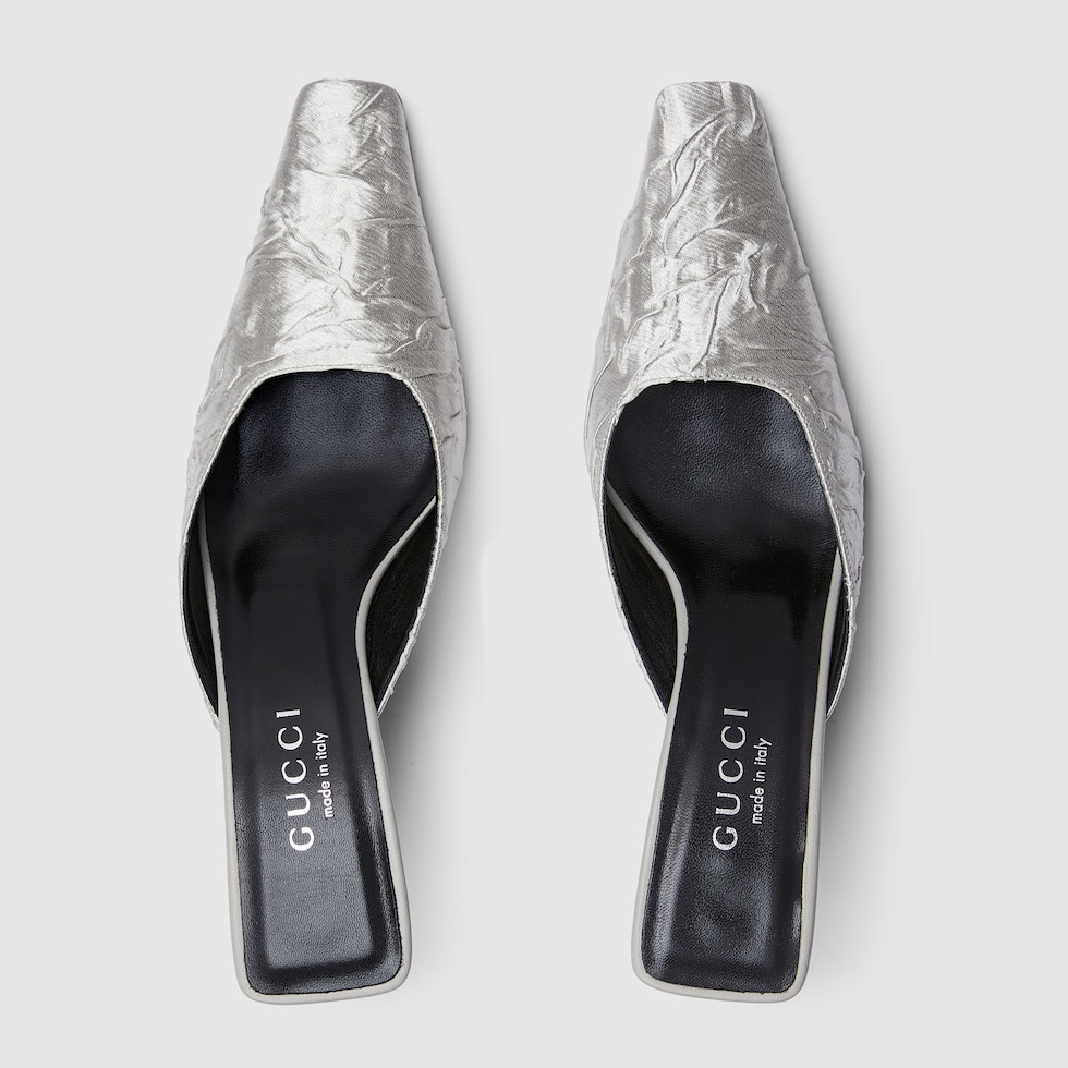 Women's mule in metallic silver fabric | GUCCI® US