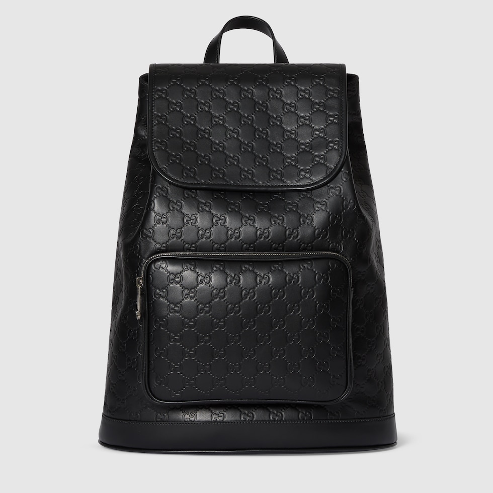 GG Emblem medium backpack in black GG leather | GUCCI® NZ