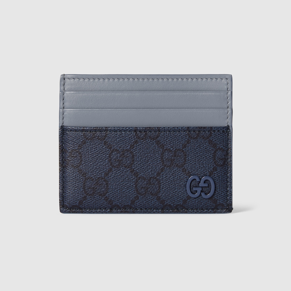 Dusty blue trim GG card case in dark blue GG Supreme | GUCCI® CH
