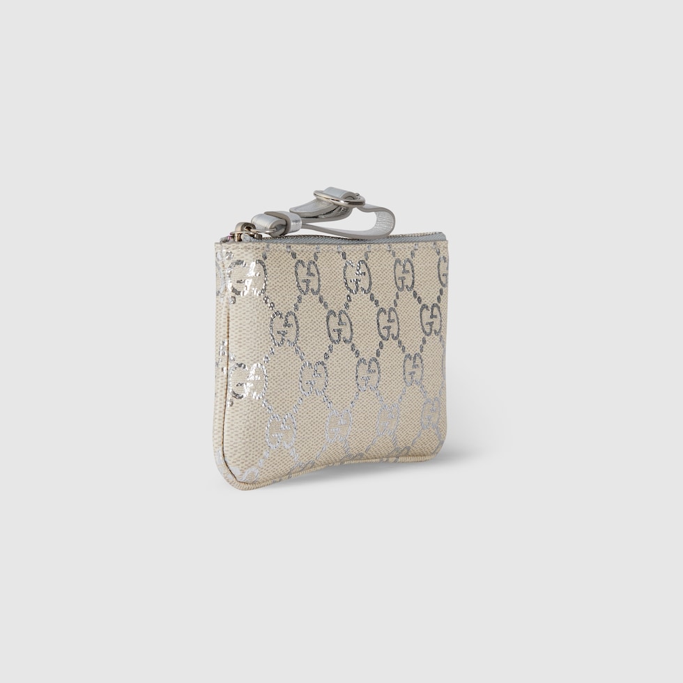 GG Emblem key pouch in beige and silver GG fabric | GUCCI® ES