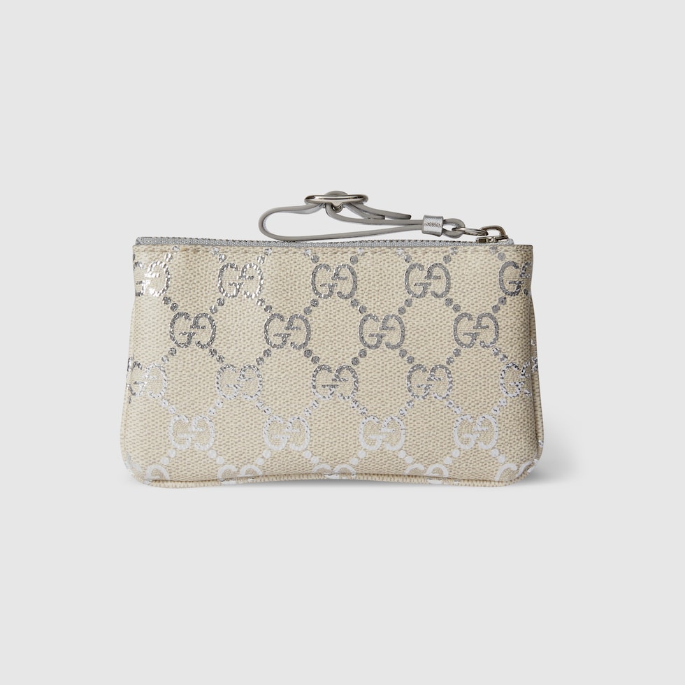GG Emblem key pouch in beige and silver GG fabric | GUCCI® ES