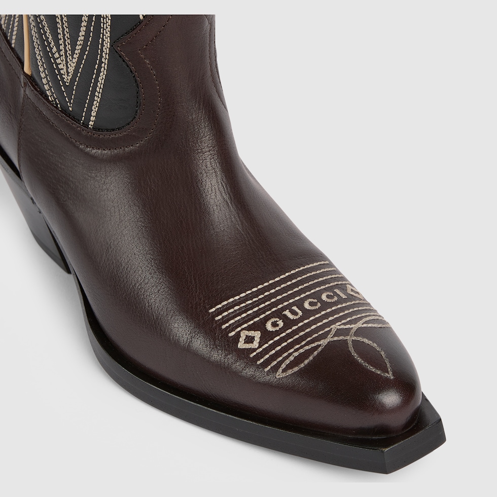 Women's boot with embroidery in black leather | GUCCI® UK