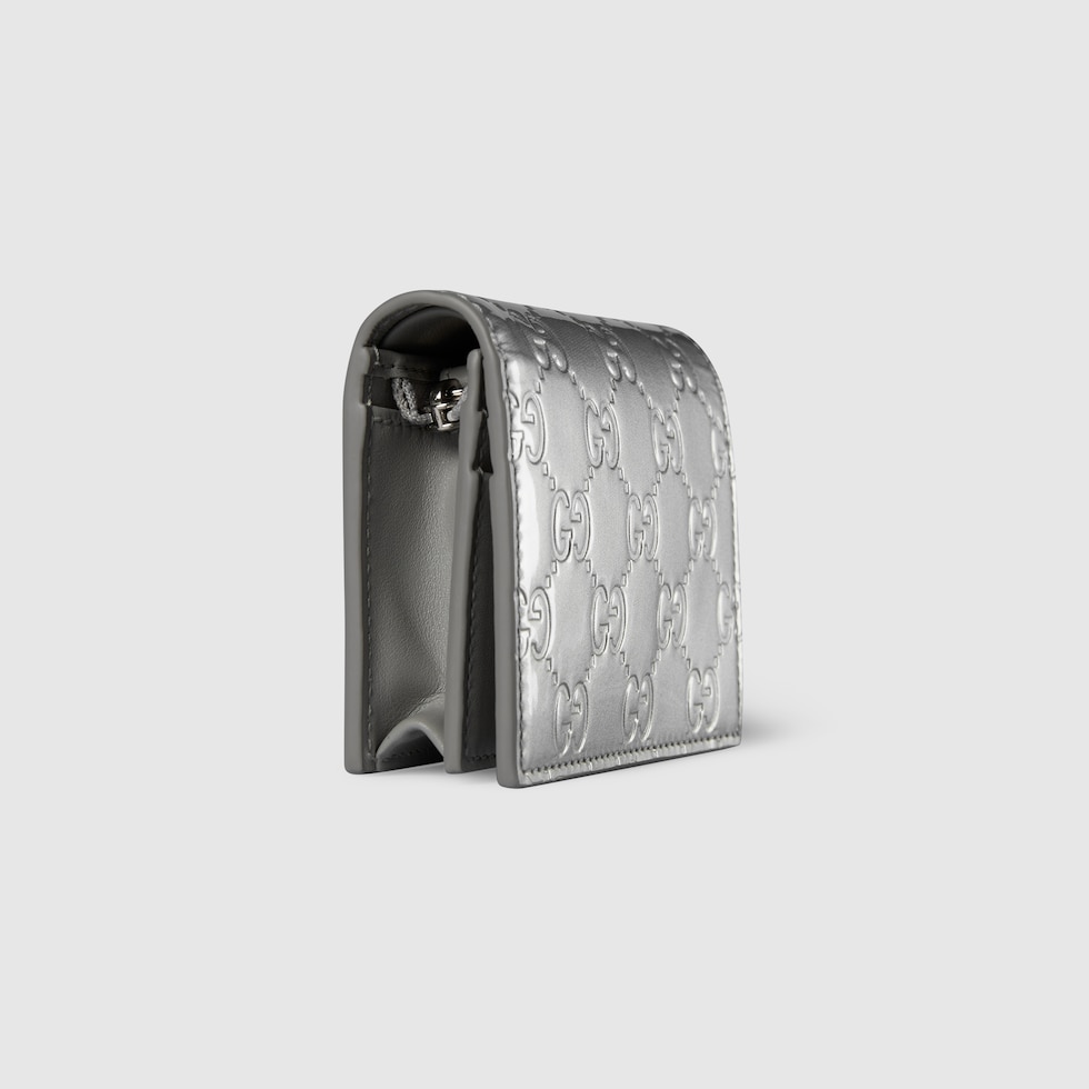 GG Emblem small wallet in silver patent GG leather | GUCCI® JP
