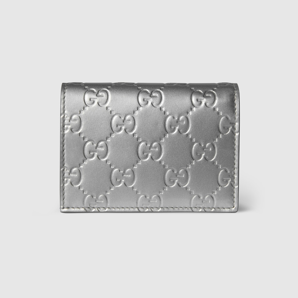 GG Emblem small wallet in silver patent GG leather | GUCCI® AU
