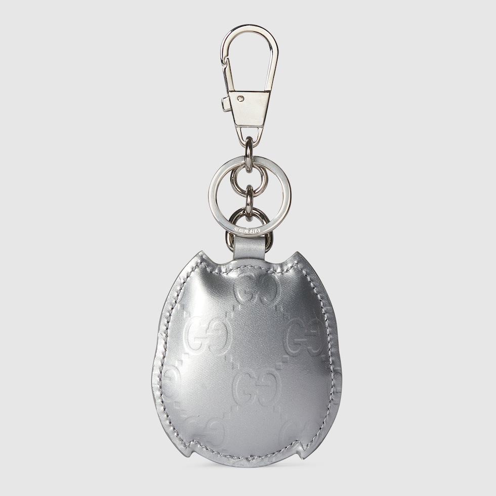 Owl-shaped bag charm in silver patent GG leather | GUCCI® SG