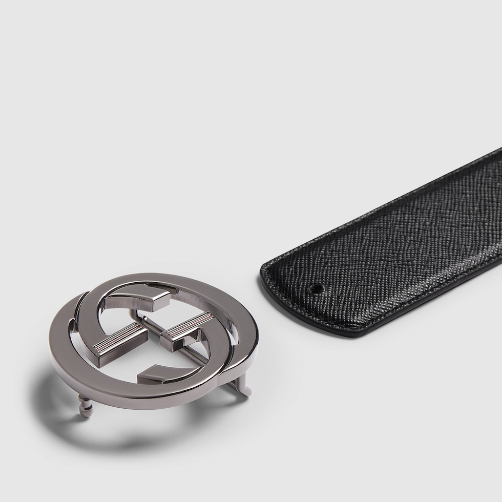 Reversible belt with Interlocking G buckle in black and dark brown ...