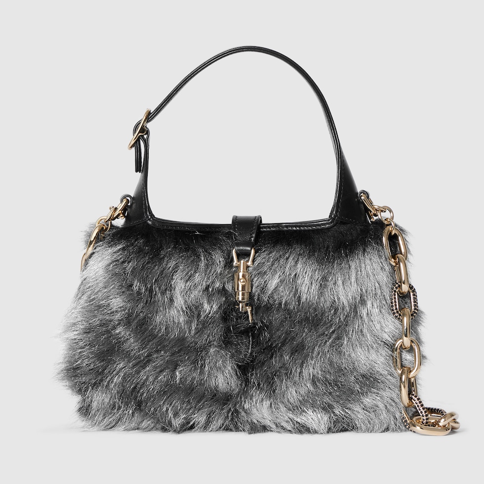 Gucci Jackie 1961 shearling bag in dark grey shearling | GUCCI® AE
