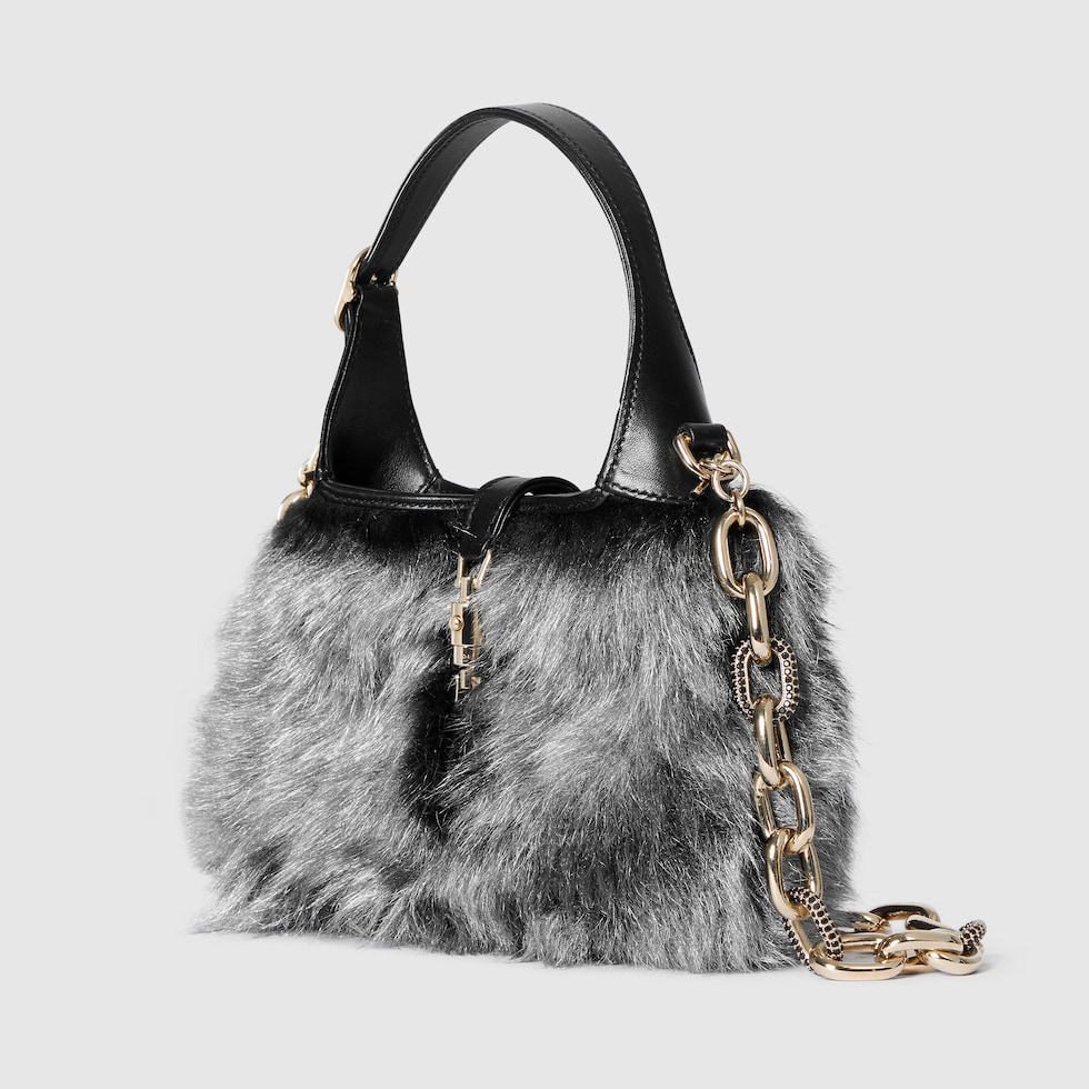 Gucci Jackie 1961 shearling bag in dark grey shearling | GUCCI® AE