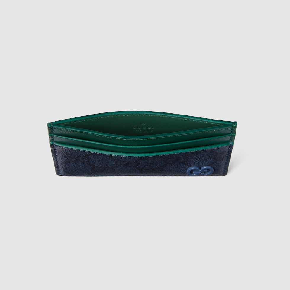 Green GG card case in dark blue GG Supreme | GUCCI® US