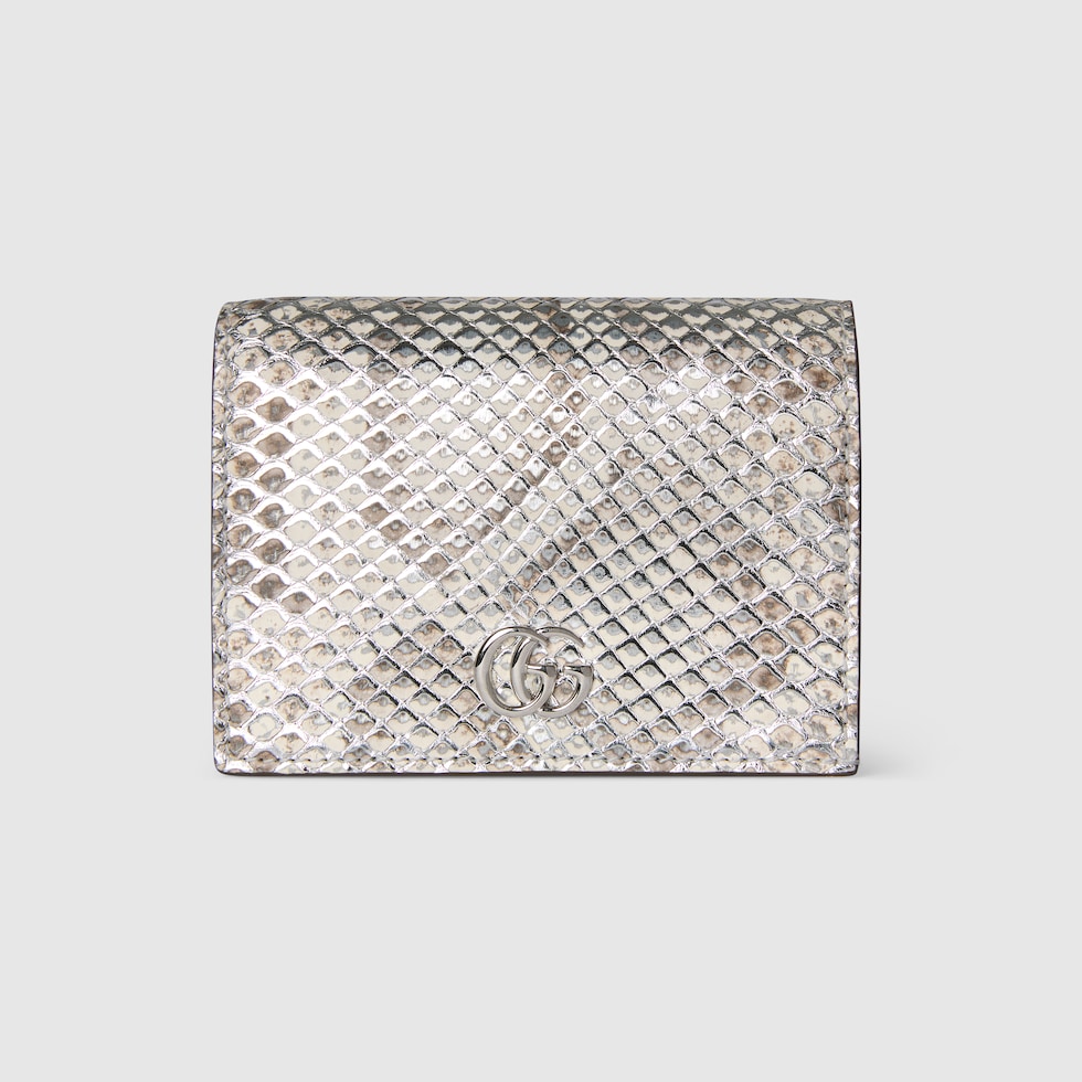 GG Marmont python small wallet in metallic silver | GUCCI® RO