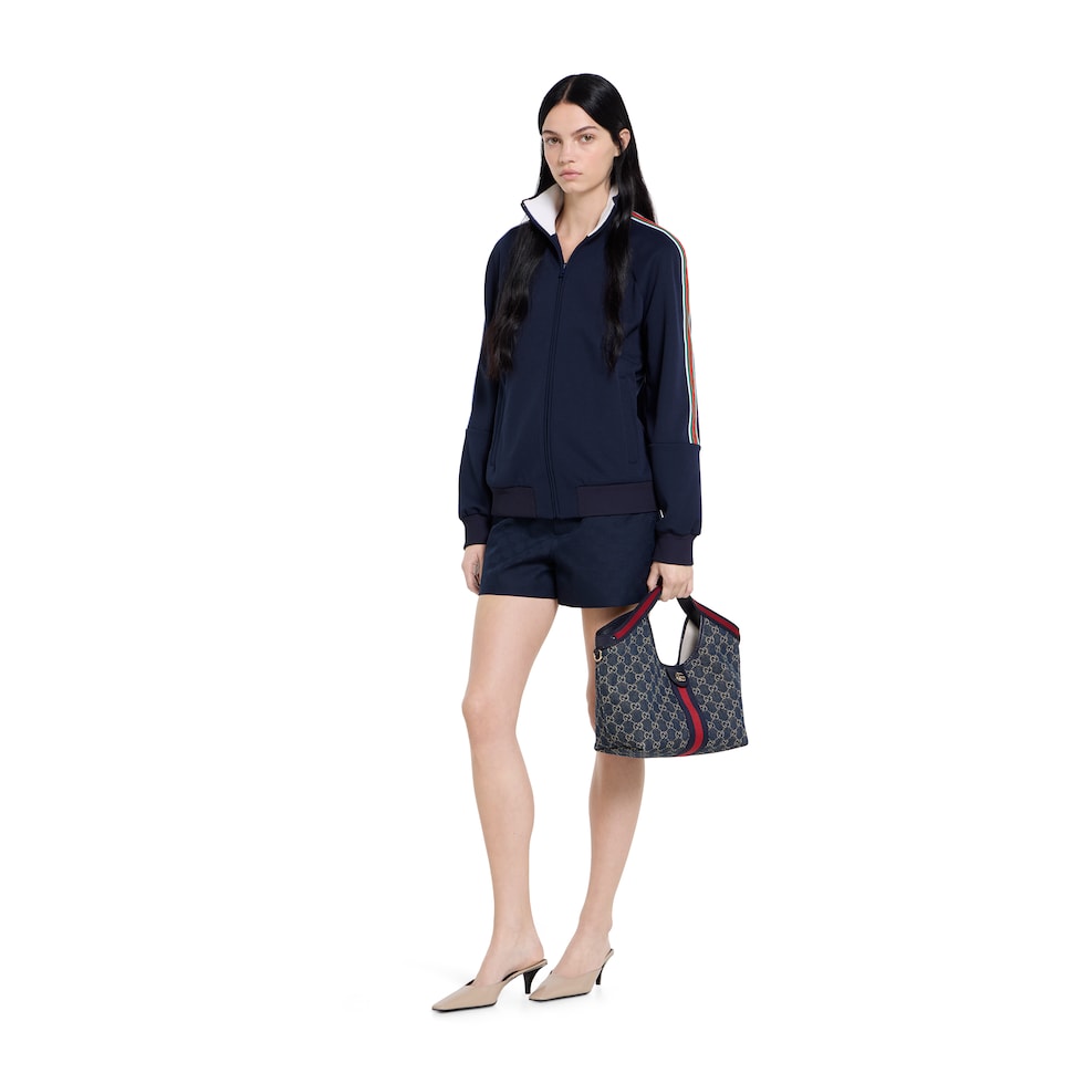 Gucci Giglio small tote bag in blue and white GG denim | GUCCI® IT